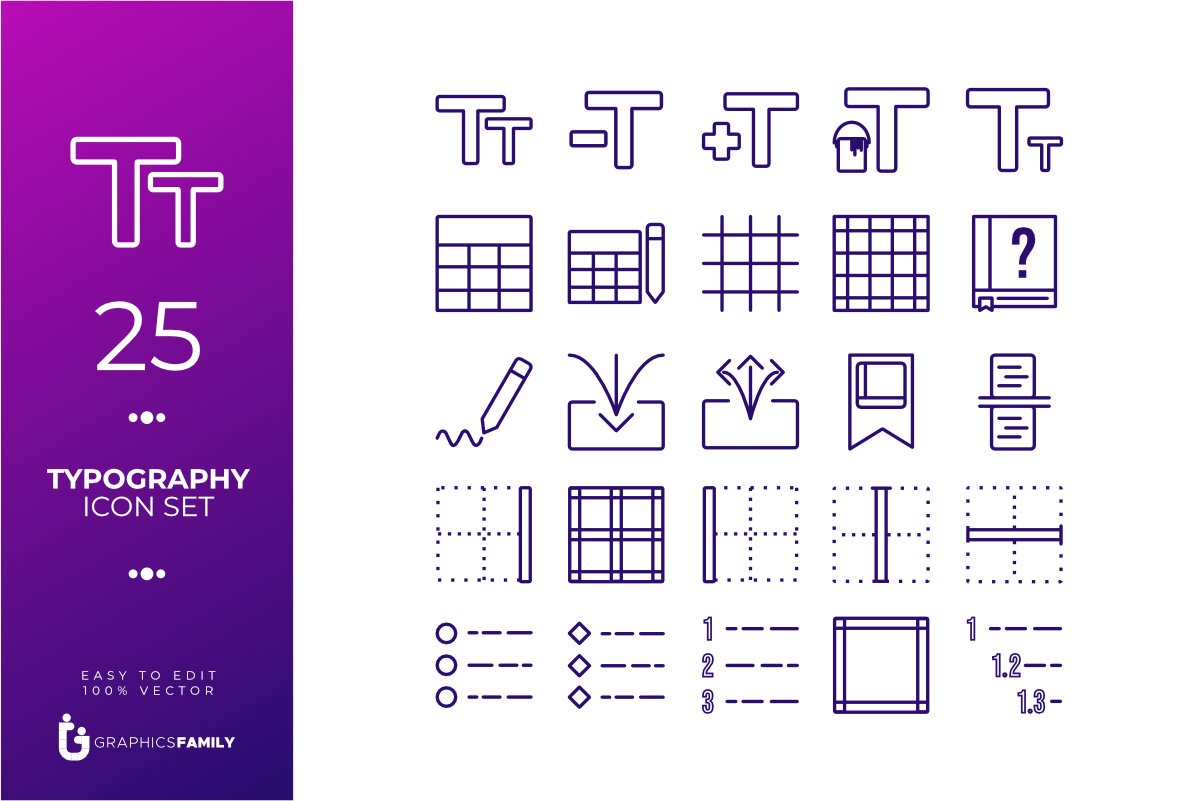 Typography icon set – GraphicsFamily