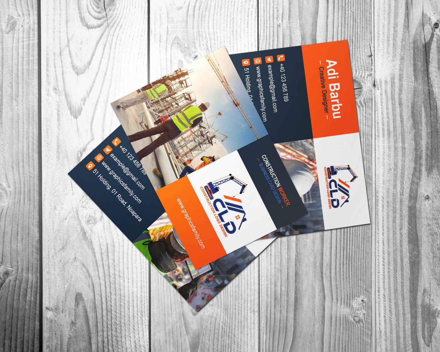 Construction Worker Business Card Design – GraphicsFamily