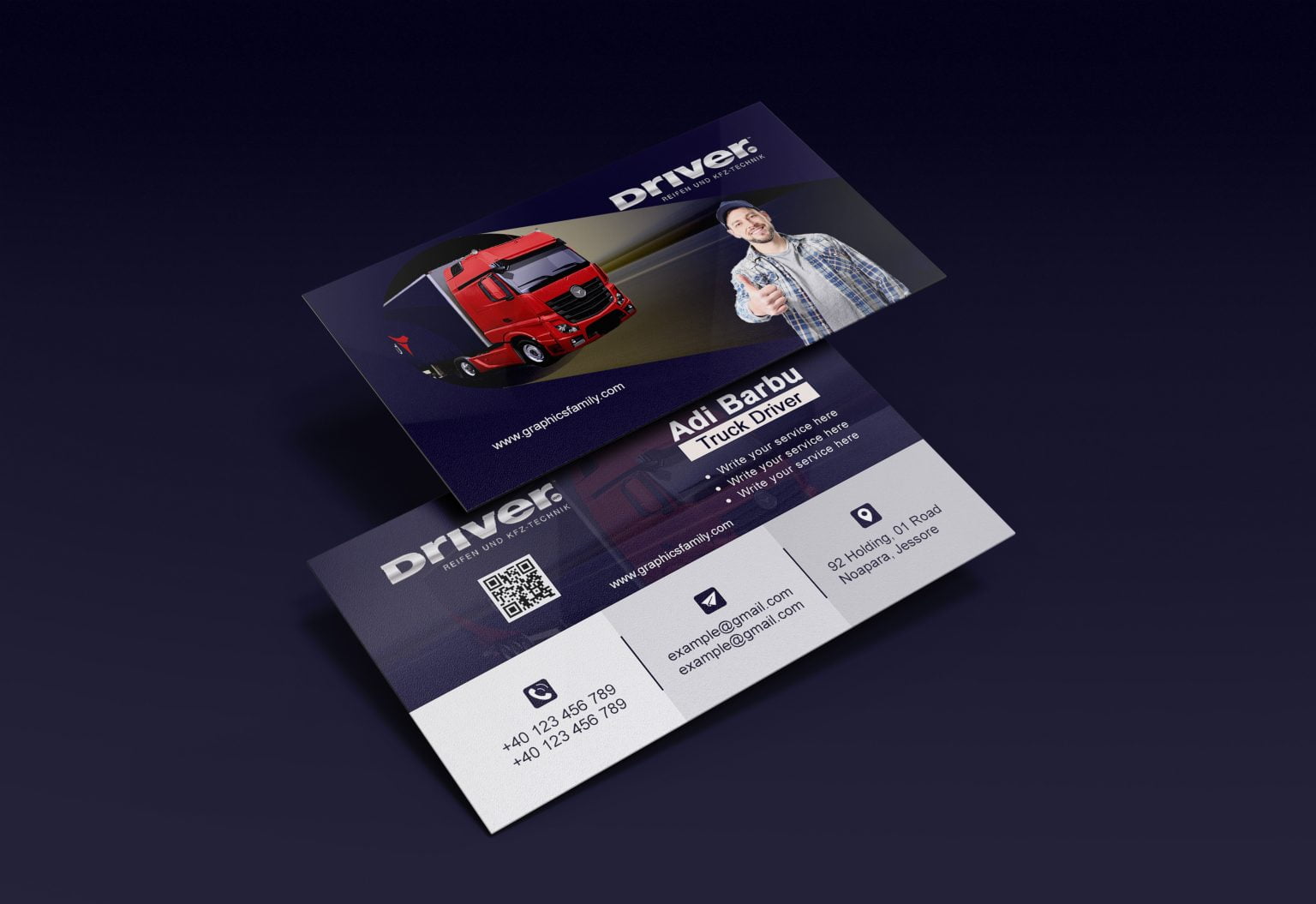 Truck Driver Business Card Design – GraphicsFamily