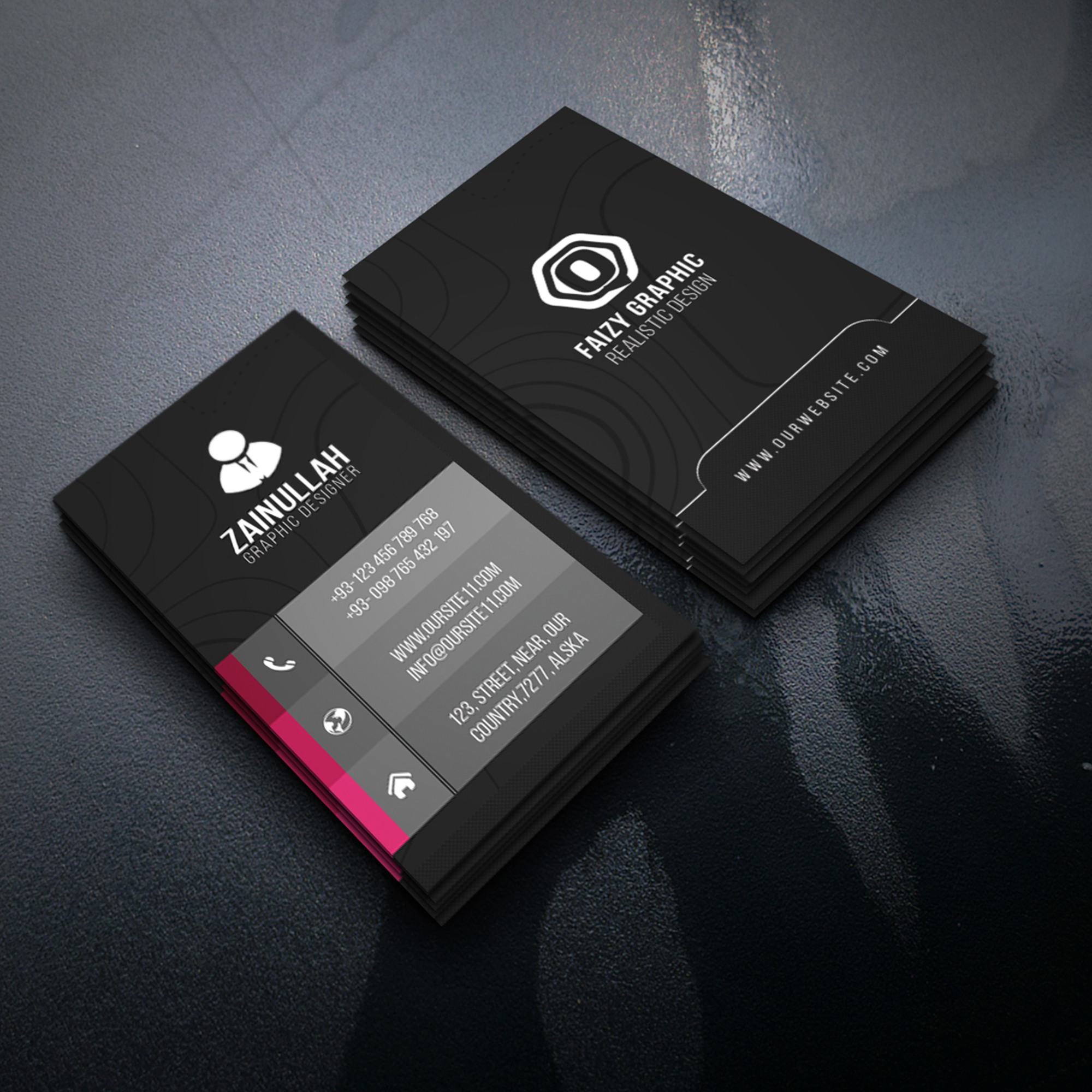 Dark Vertical Business Card Template GraphicsFamily