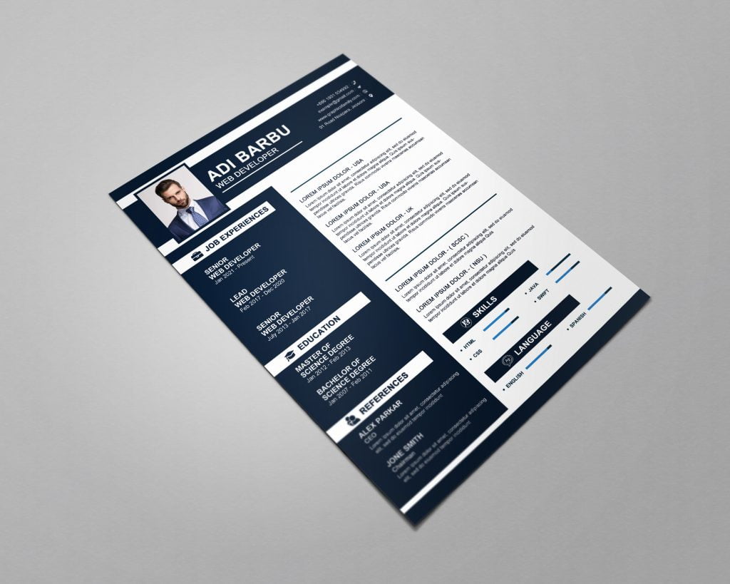 Free Clean Resume CV Design Template – GraphicsFamily