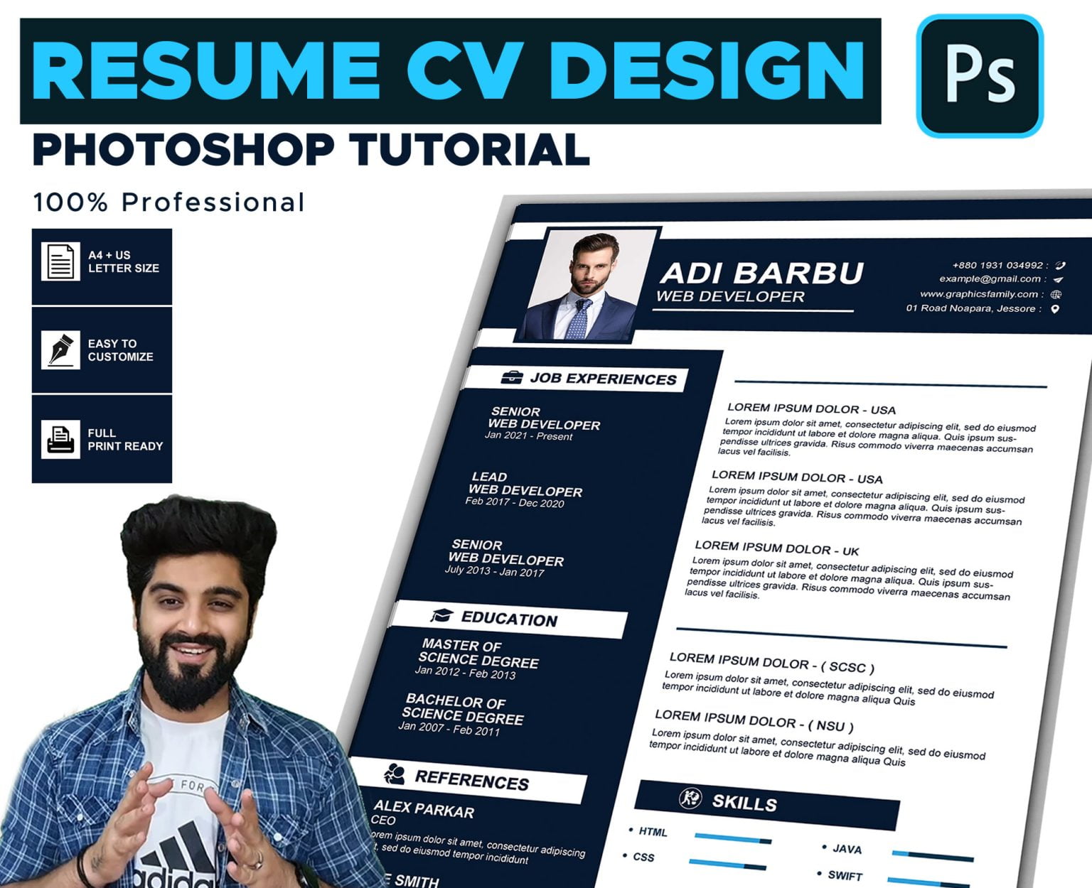 Free Clean Resume CV Design Template – GraphicsFamily