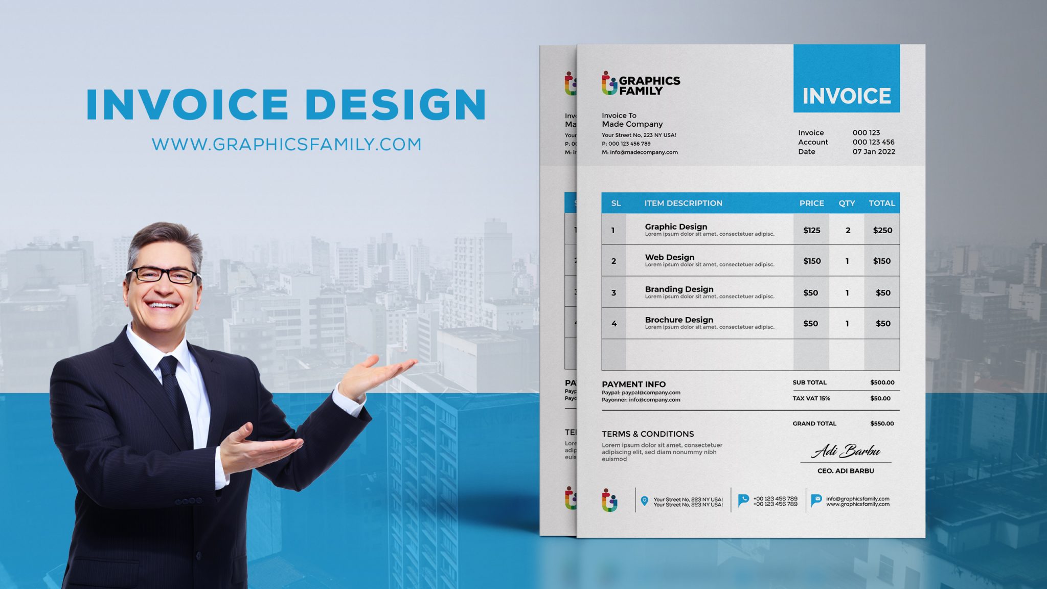 Professional Invoice Template – GraphicsFamily