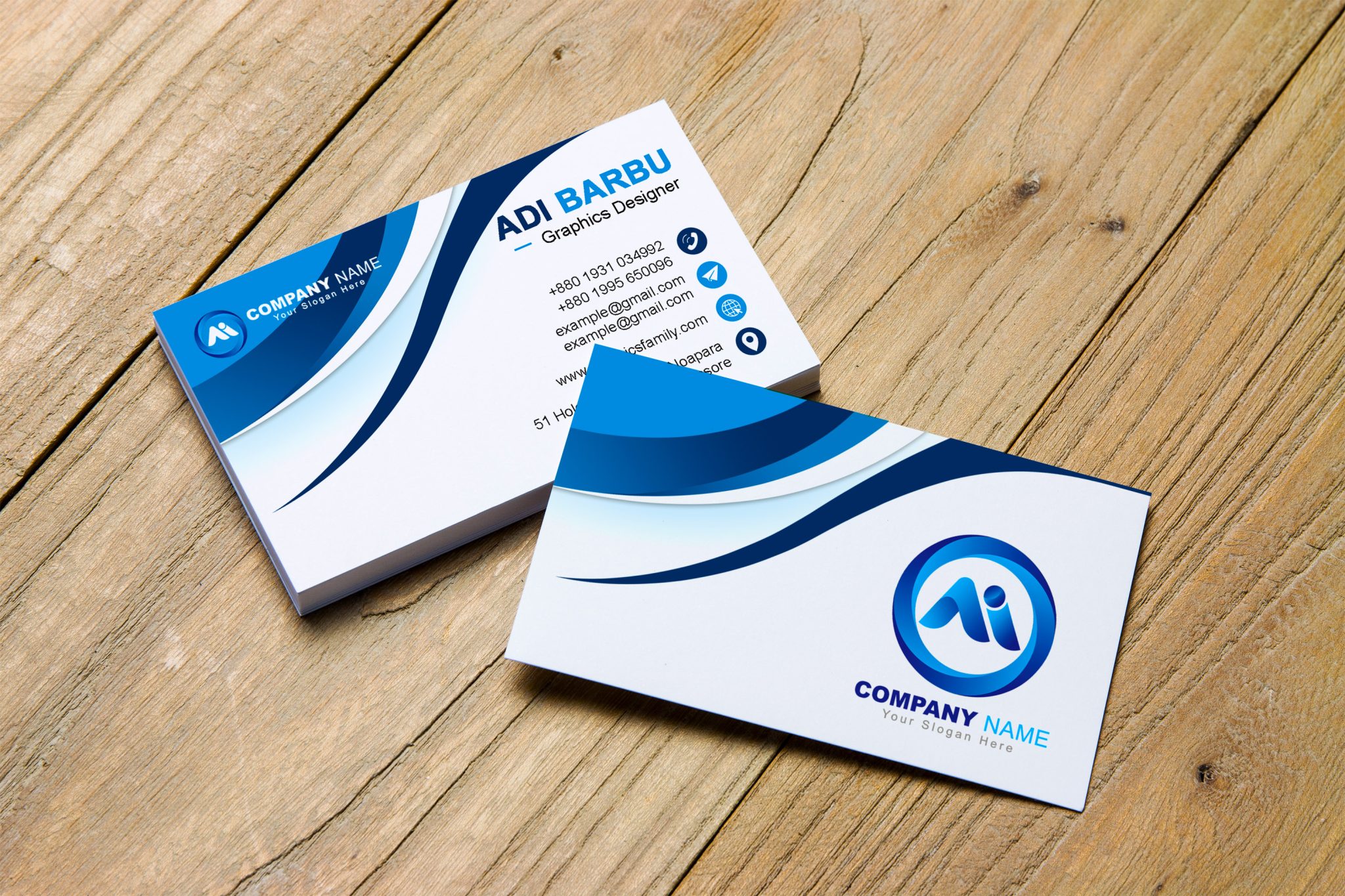 White and Blue Simple Business Card Design – GraphicsFamily