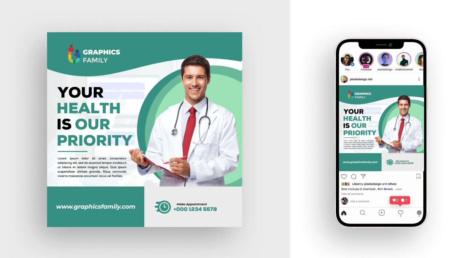 Free Health Instagram Post Design Template – GraphicsFamily