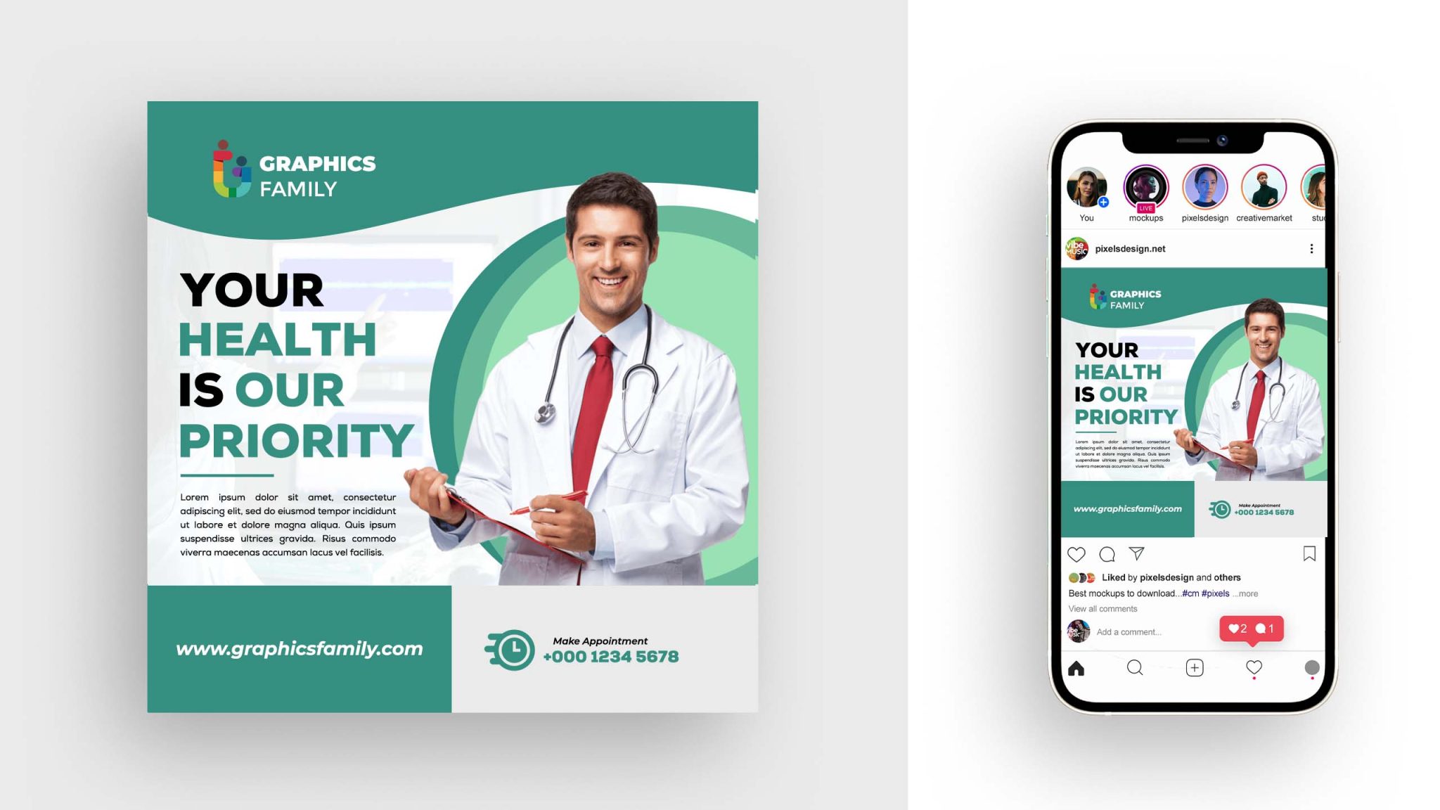 Free Health Instagram Post Design Template – GraphicsFamily