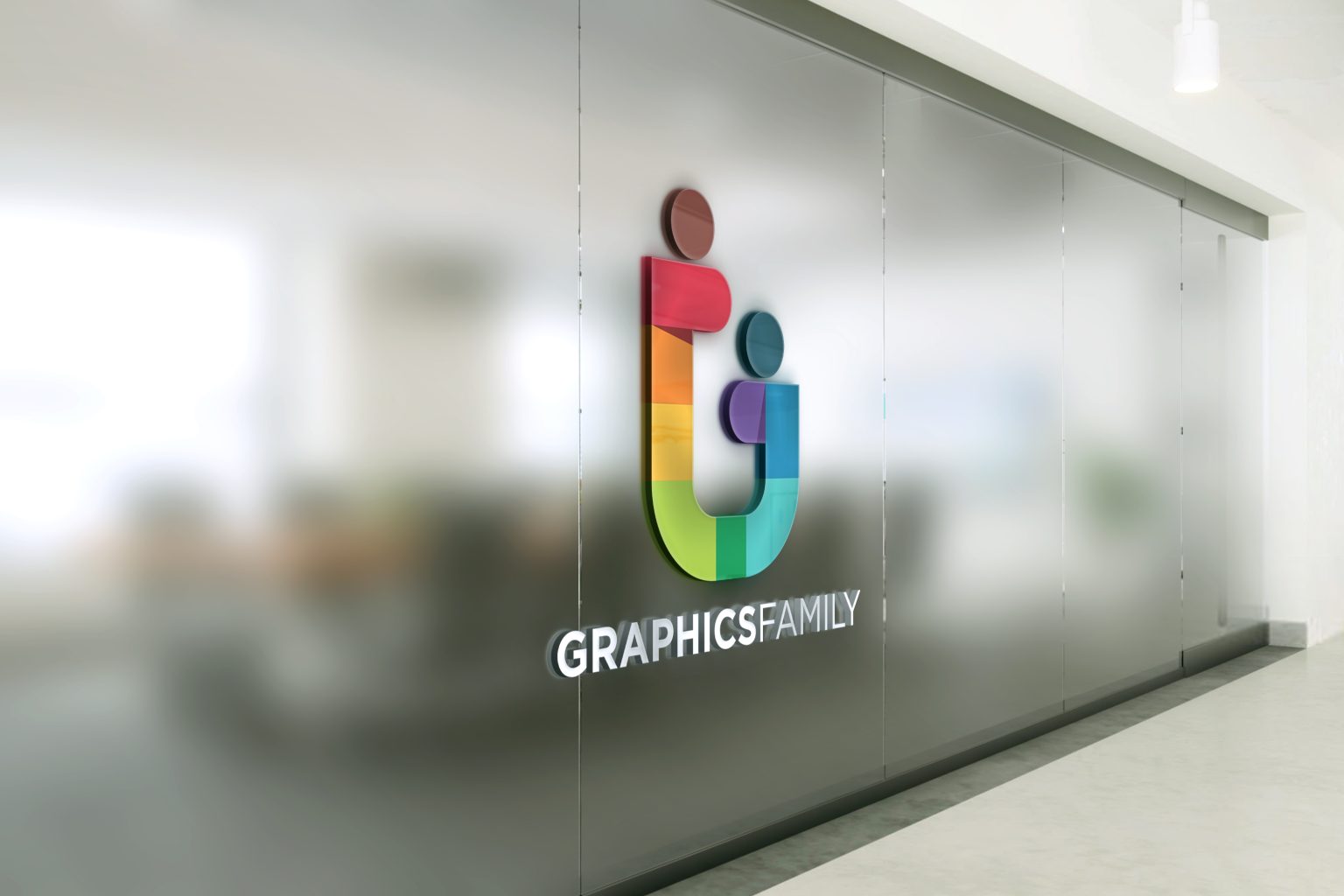 3D Logo Mockup on Blurred Office Glass Wall – GraphicsFamily