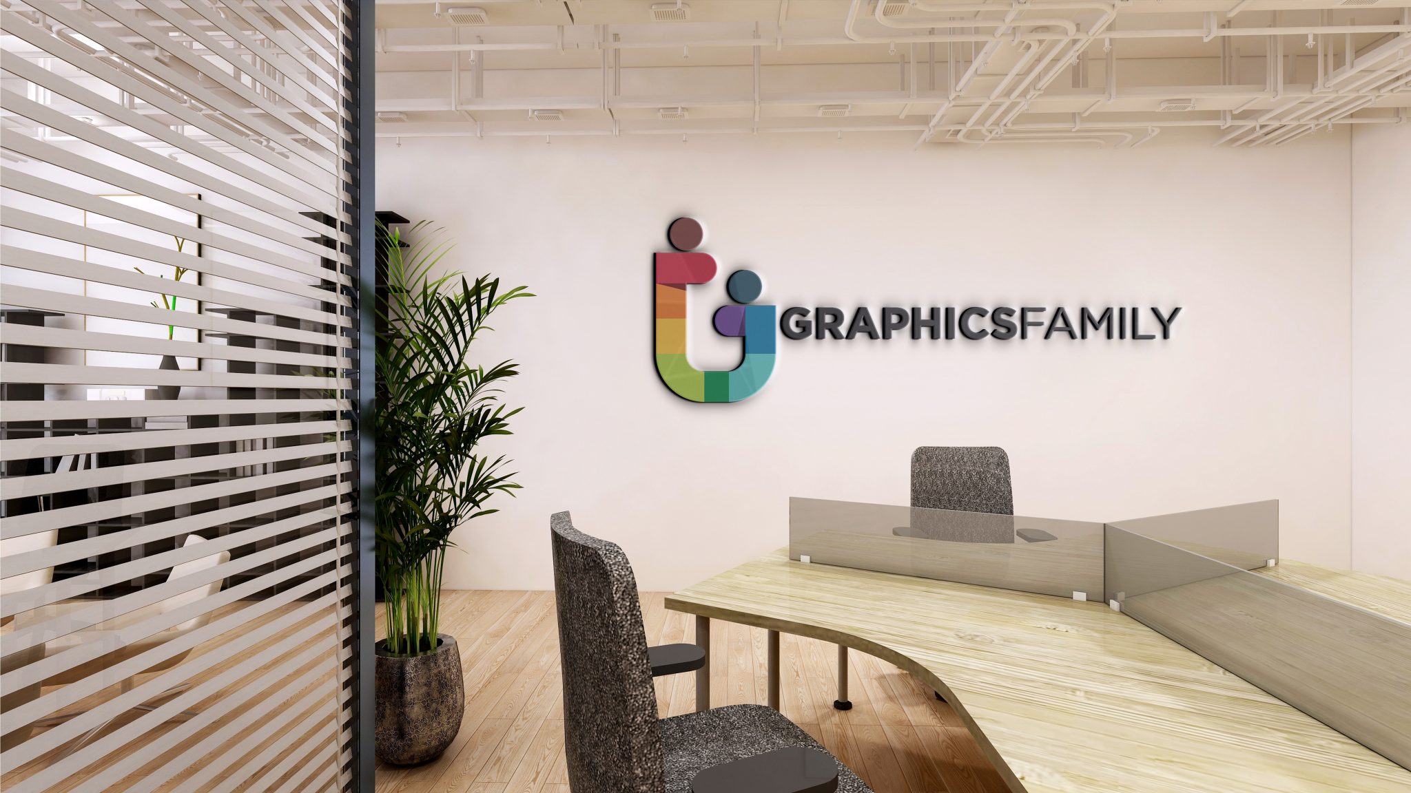 Meeting Room Office Wall Logo Mockup Design – GraphicsFamily