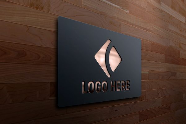 Metal Engraved 3D Logo Mockup on Wood Wall – GraphicsFamily