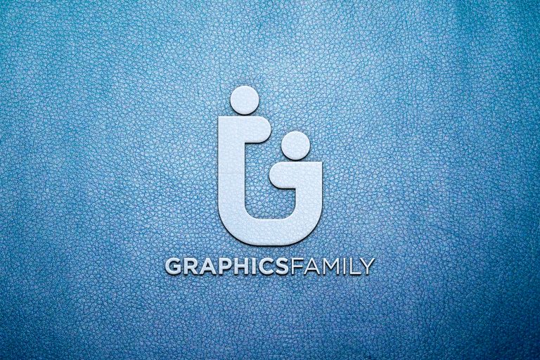 White Logo Mockup on Blue Leather – GraphicsFamily