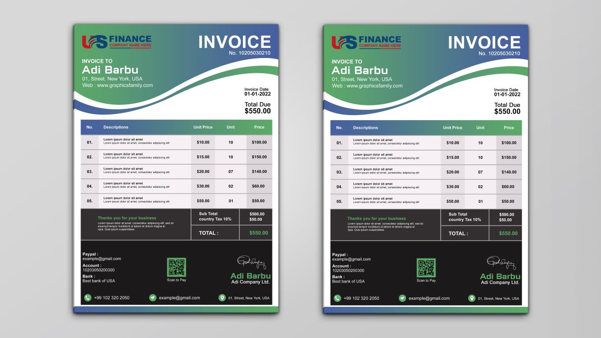 Modern Invoice Template – GraphicsFamily