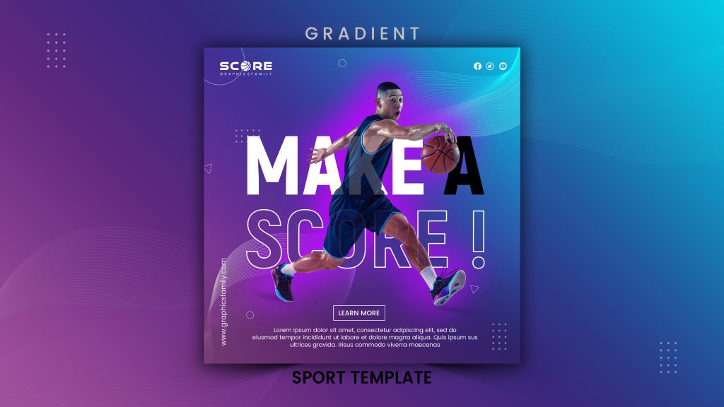 Gradient sport social media post template – GraphicsFamily