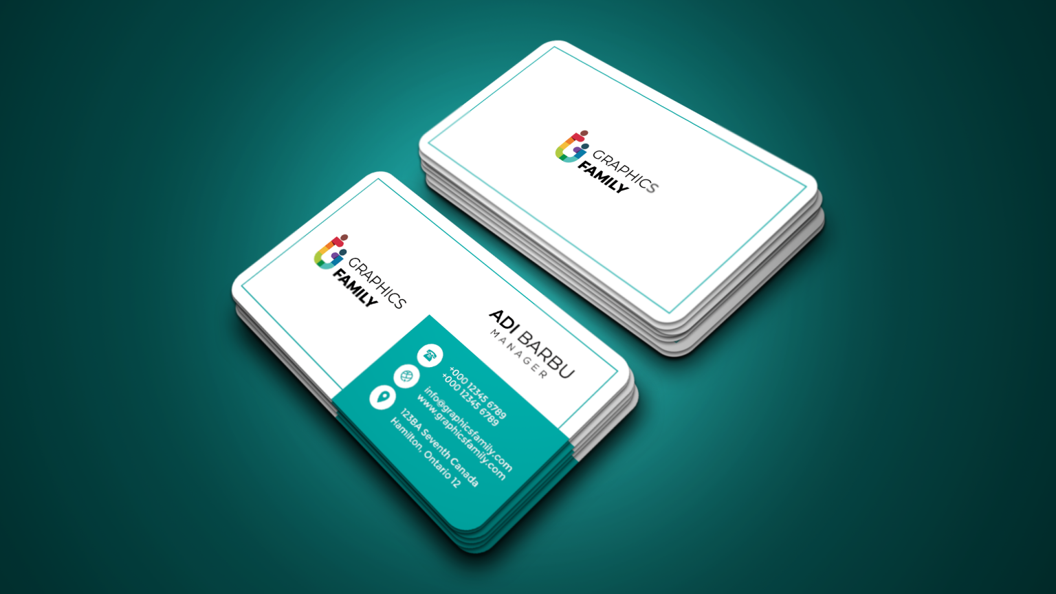 Turquoise Square Business Card Design Template – GraphicsFamily
