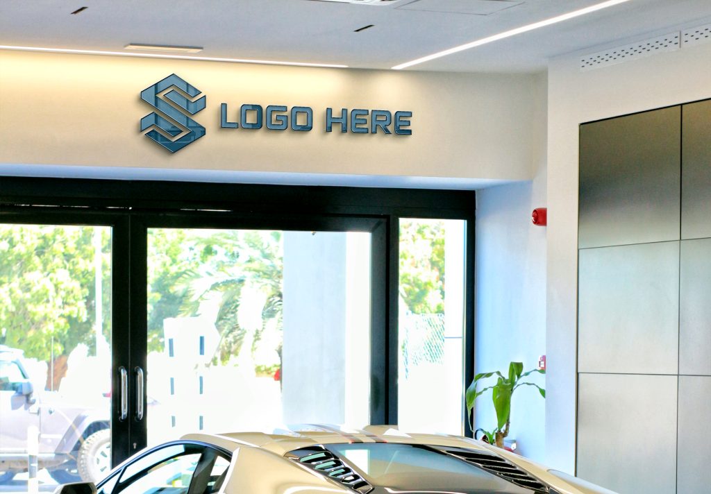 Car Showroom Logo Mockup With Glass Effects – GraphicsFamily