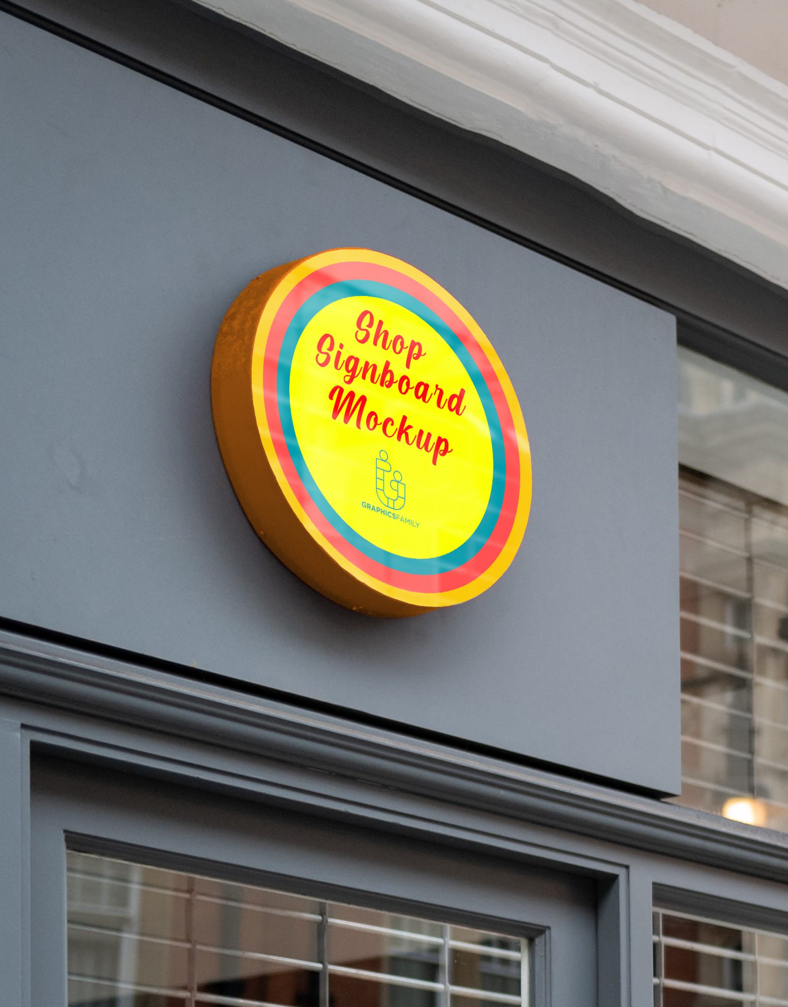 Shop Circular Signboard Mockup – GraphicsFamily