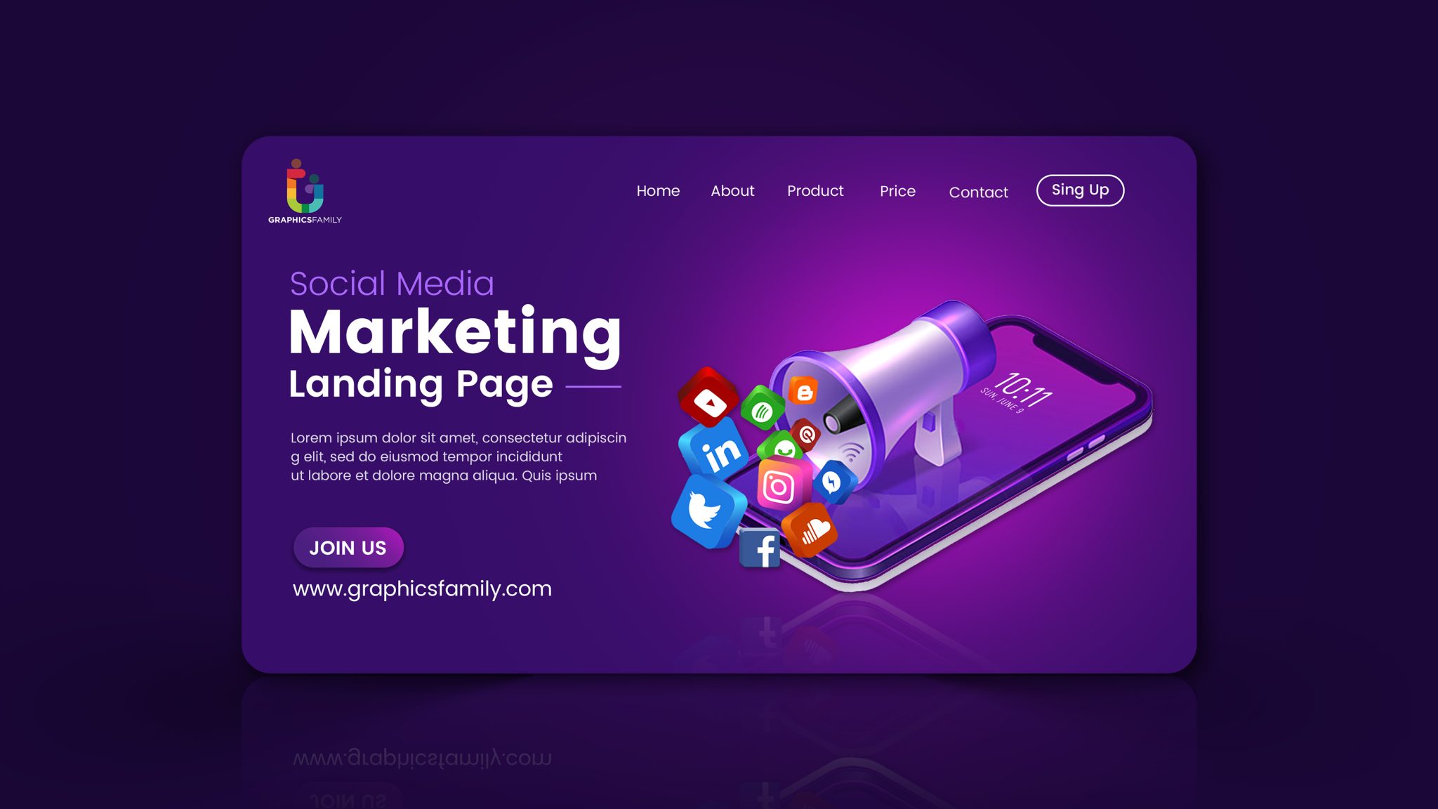 Social media marketing landing page mockup – GraphicsFamily