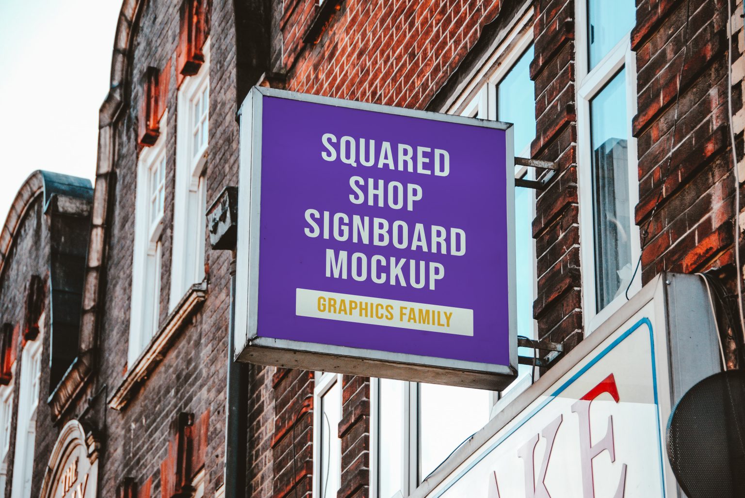 Squared shop signboard mockup – GraphicsFamily