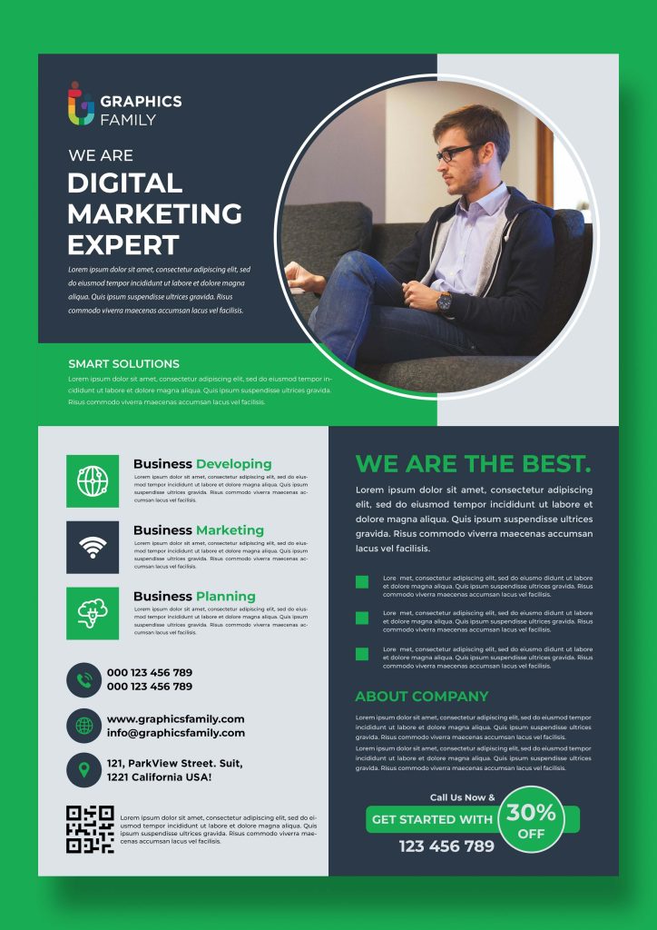 Free Digital Marketing A4 Flyer Design Template – GraphicsFamily