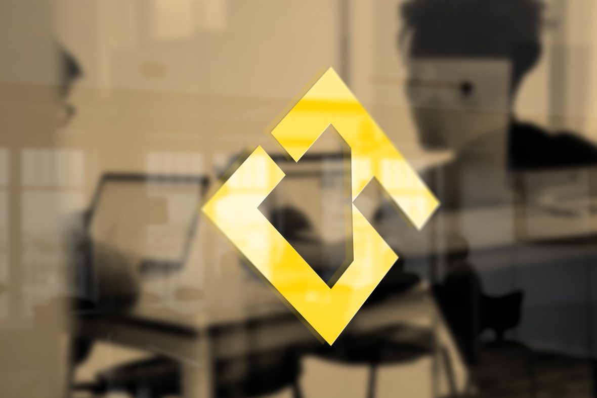 Yellow Office Window Logo Mockup – GraphicsFamily