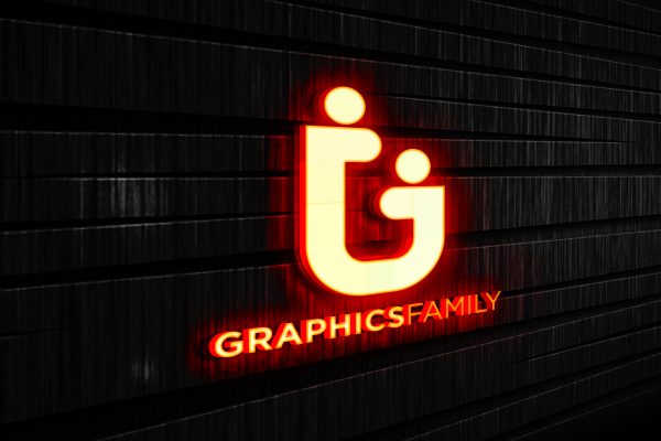 3D Light Effect Logo Mockup on Dark Wall – GraphicsFamily
