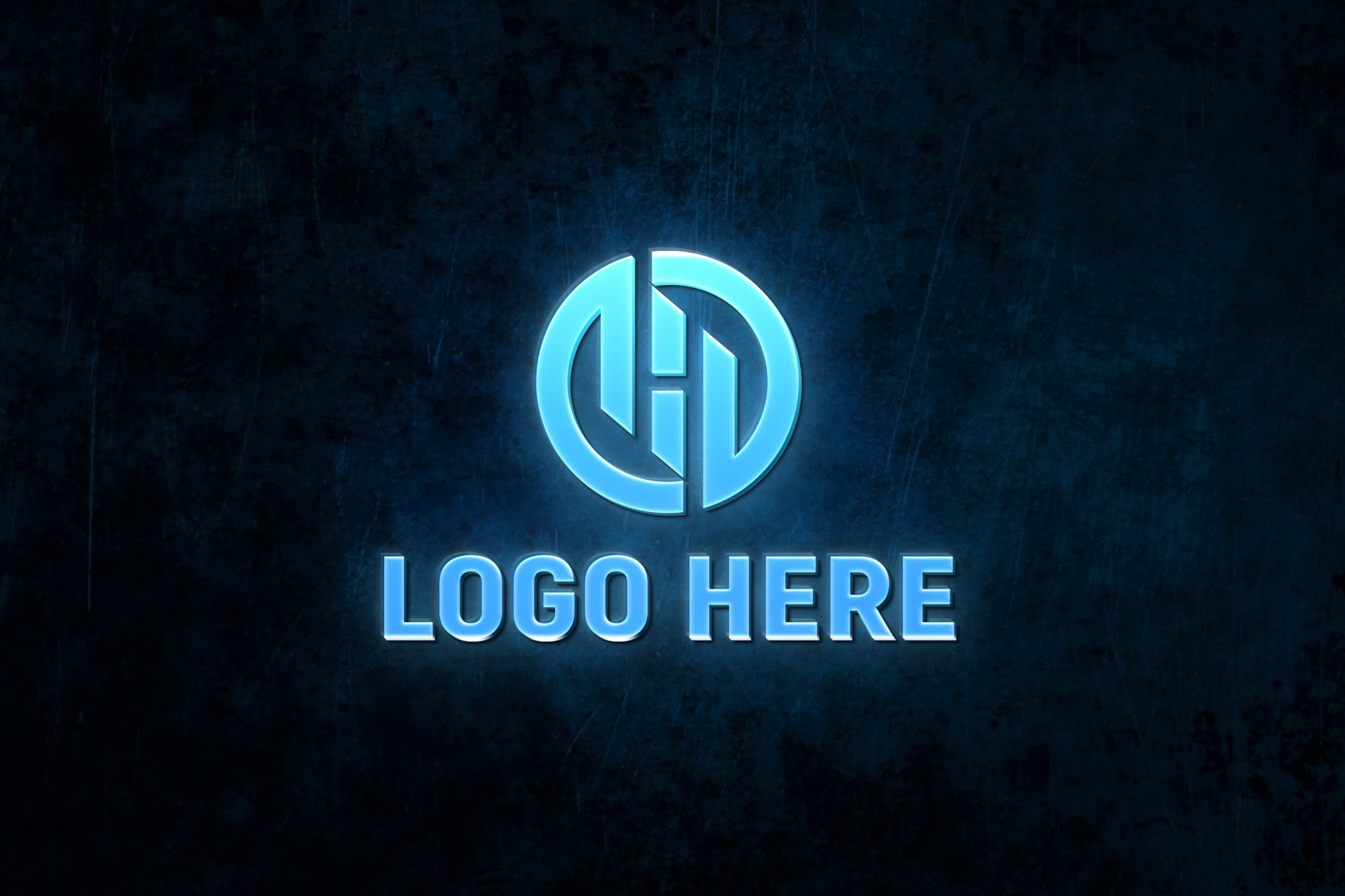 Blue light effects logo mockup on black wall – GraphicsFamily