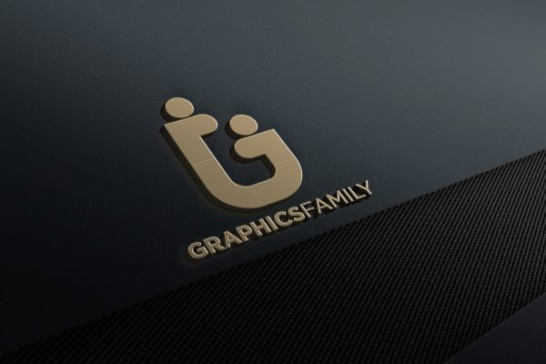 Realistic 3D gold effects logo mockup on carbon fabric – GraphicsFamily