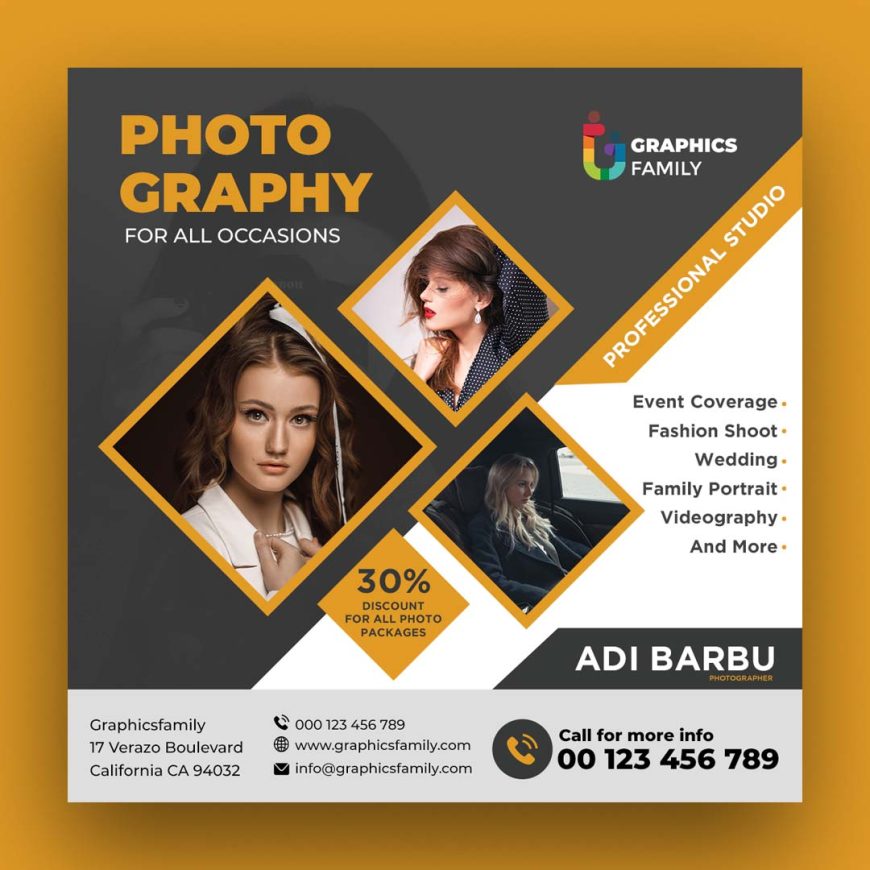 Free Photographer Social Media Post Design Template GraphicsFamily