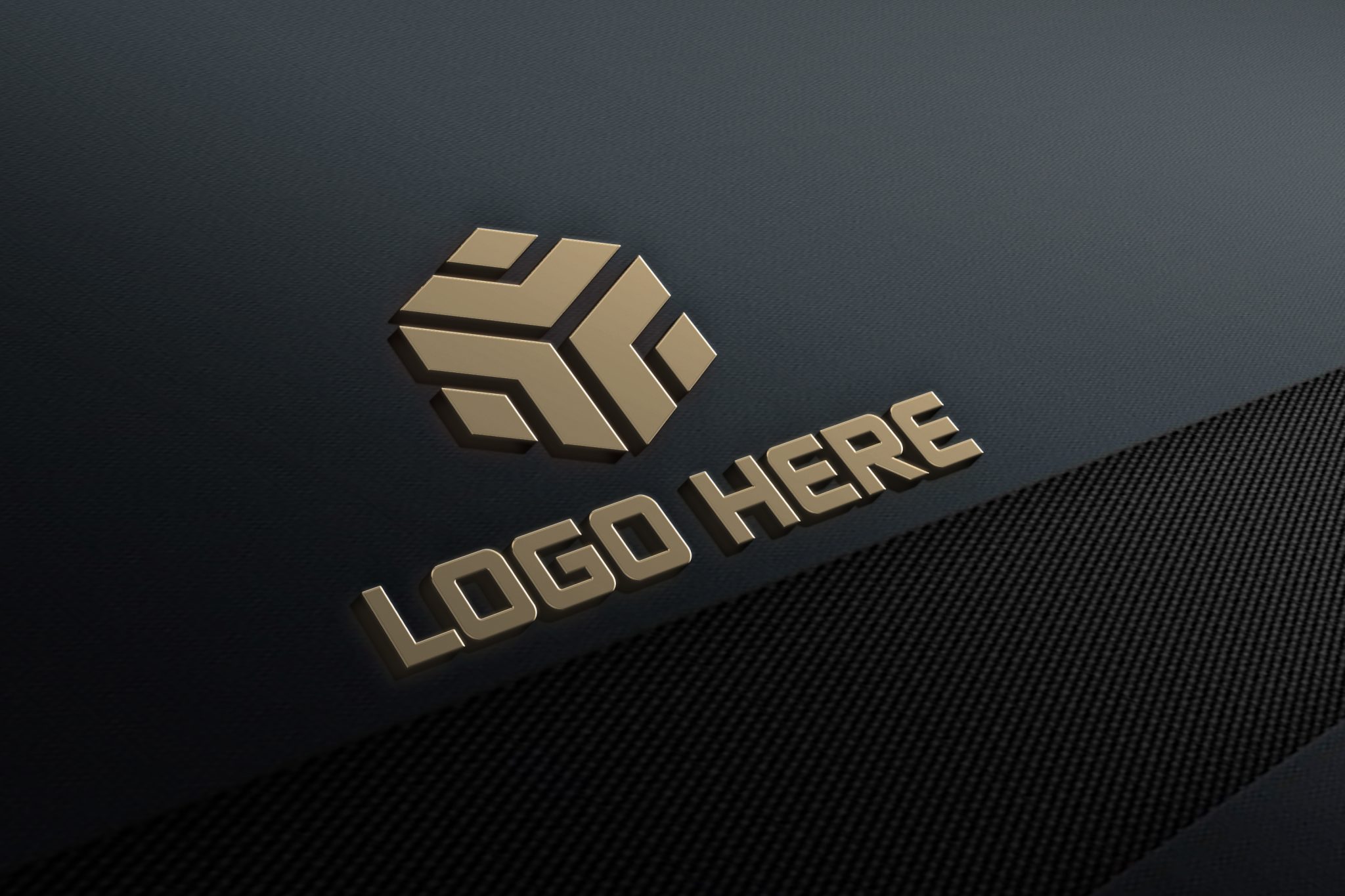 Realistic 3D gold effects logo mockup on carbon fabric – GraphicsFamily