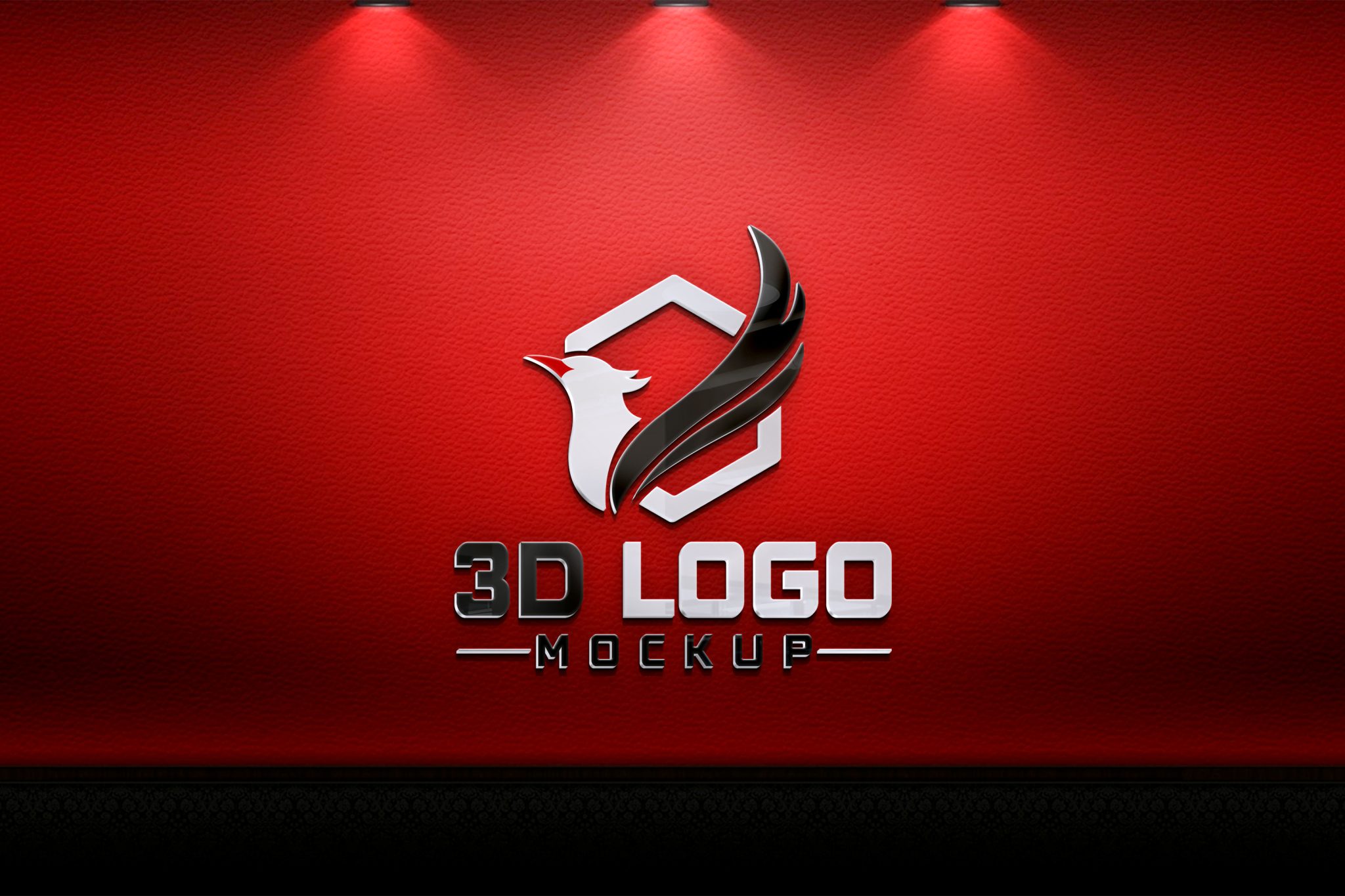 3D Logo Mockup on Red Wall – GraphicsFamily