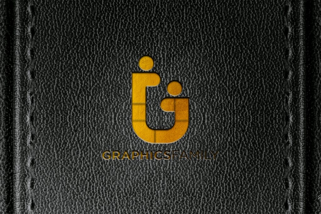 Logo Mockup on Black Stitched Leather – GraphicsFamily
