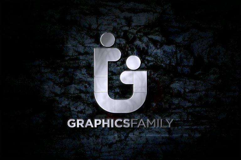 Silver Metallic Logo Mockup On Dark Wall – GraphicsFamily