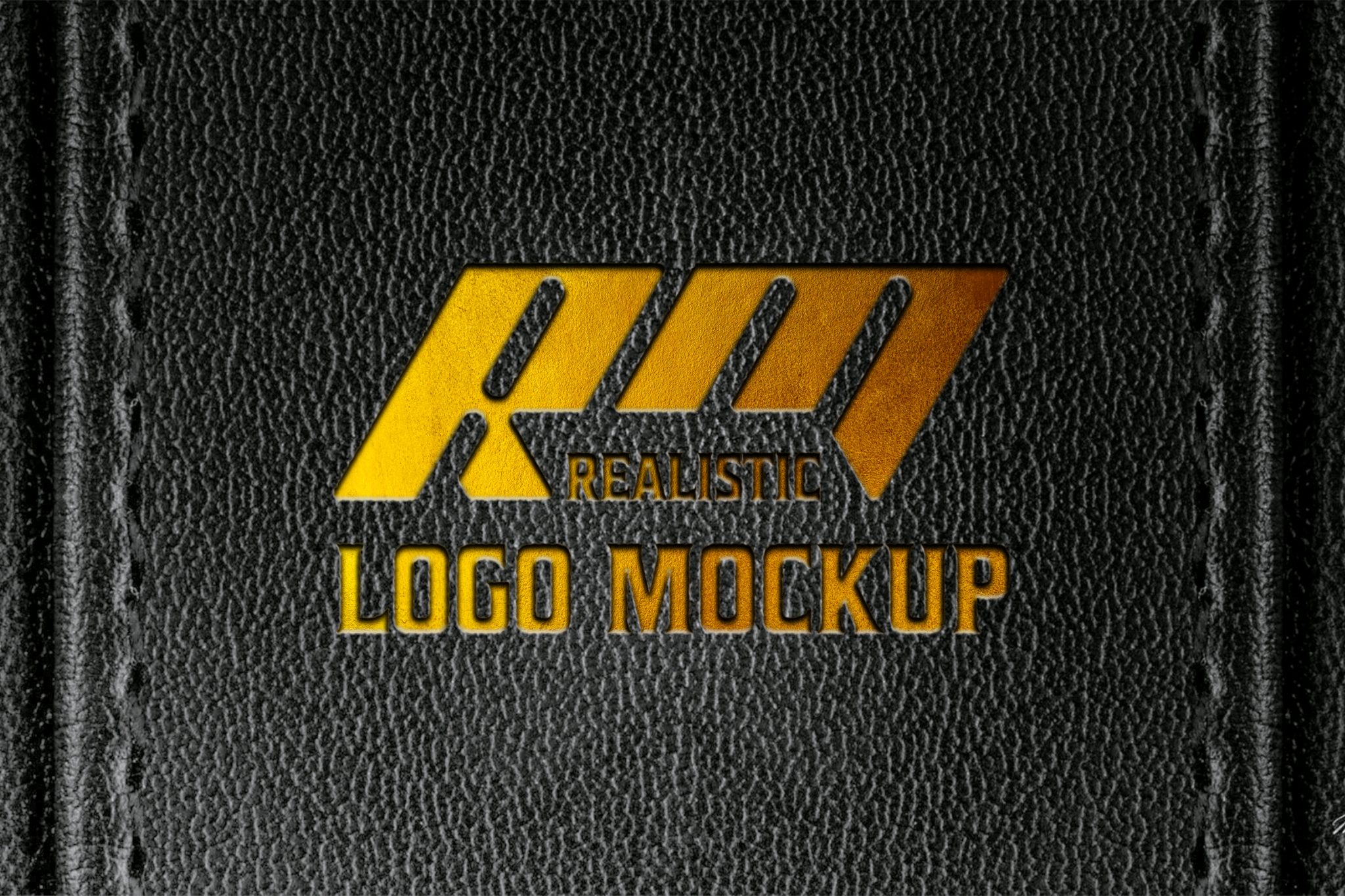 Logo Mockup on Black Stitched Leather – GraphicsFamily