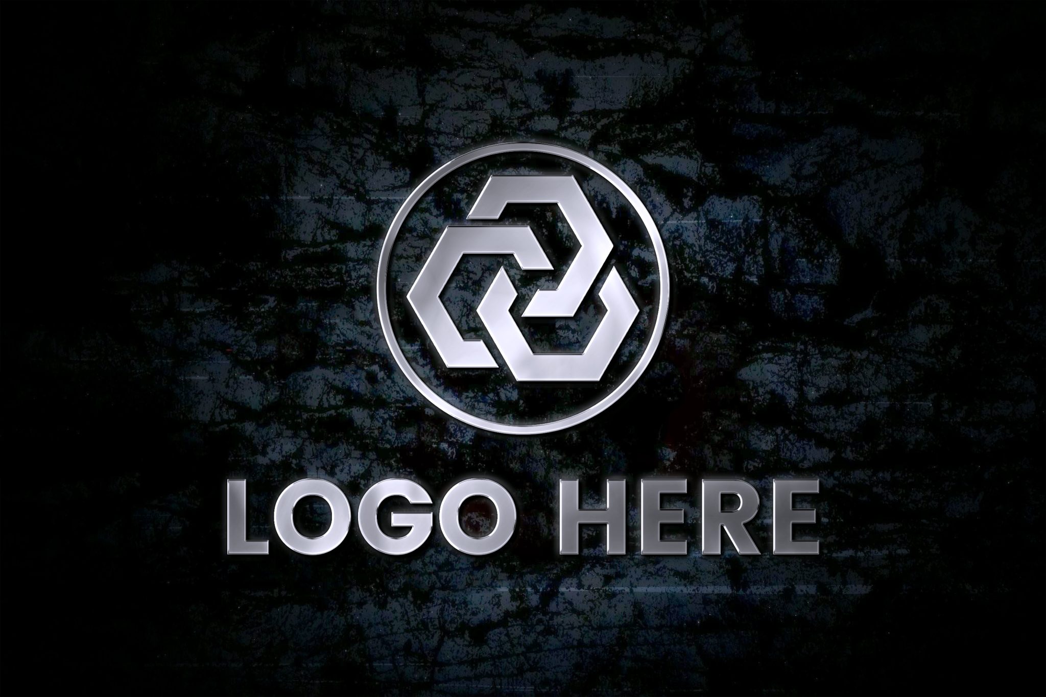 Silver Metallic Logo Mockup On Dark Wall – GraphicsFamily