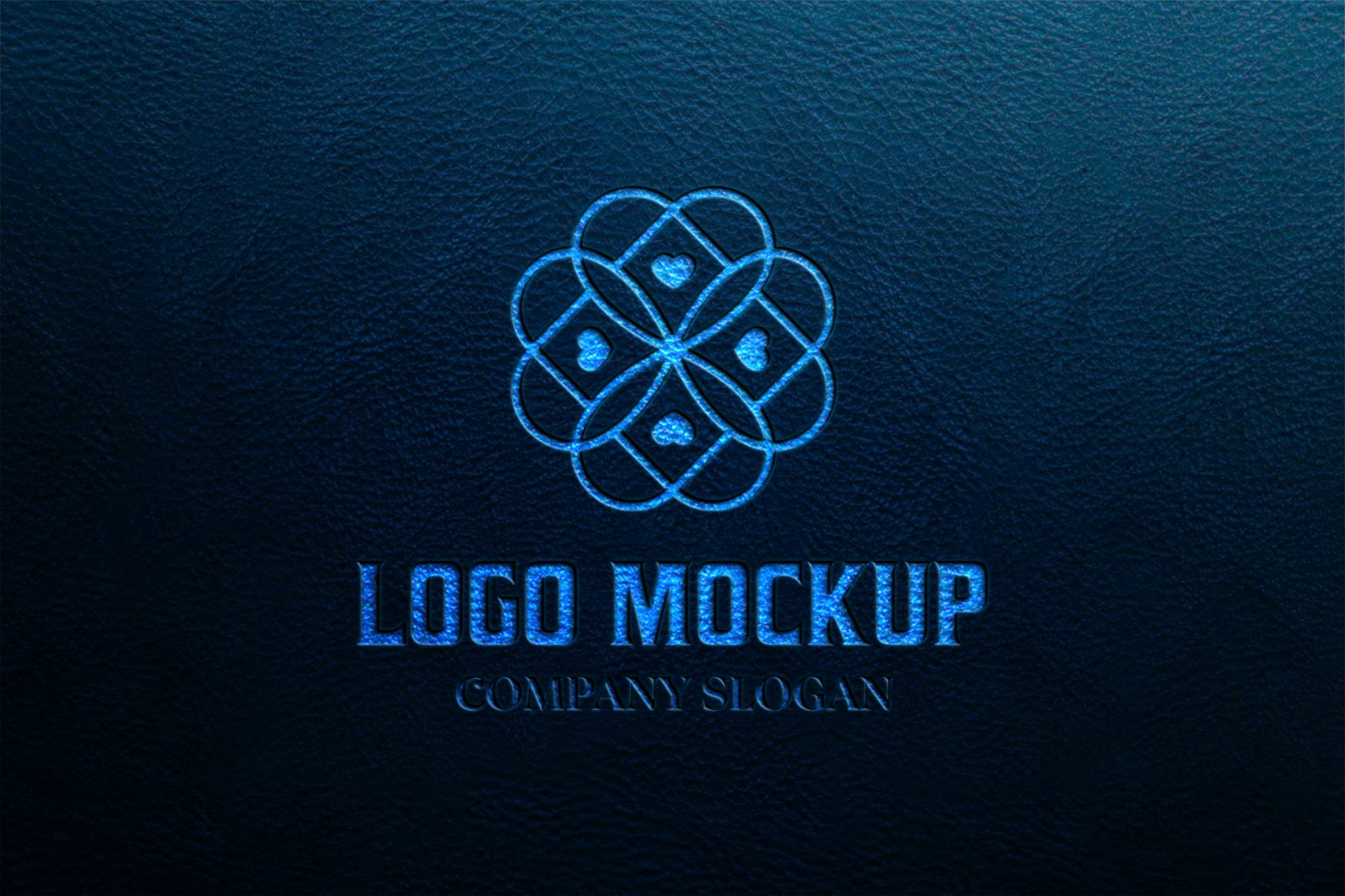 Embossed Stamping Logo Mockup on Dark Blue Leather Background ...