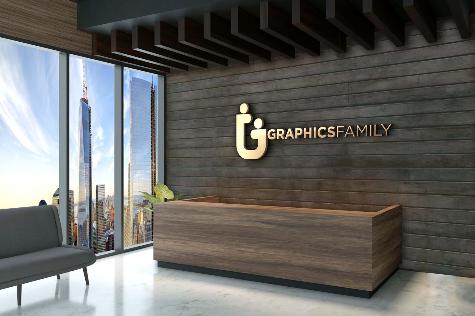 3D Logo Mockup On Office Reception Wall – GraphicsFamily