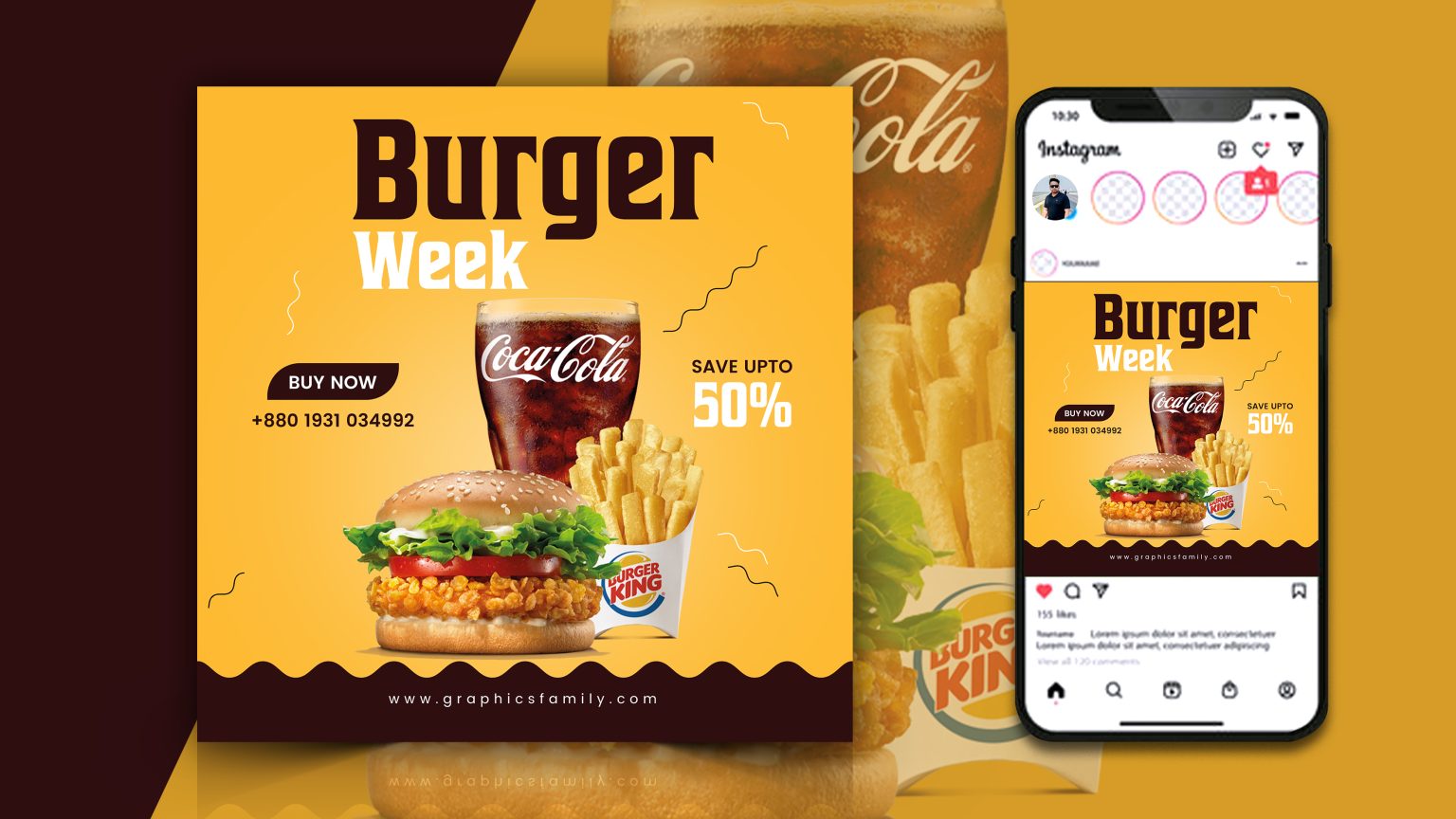 Burger&Coke Instagram Post Design – GraphicsFamily