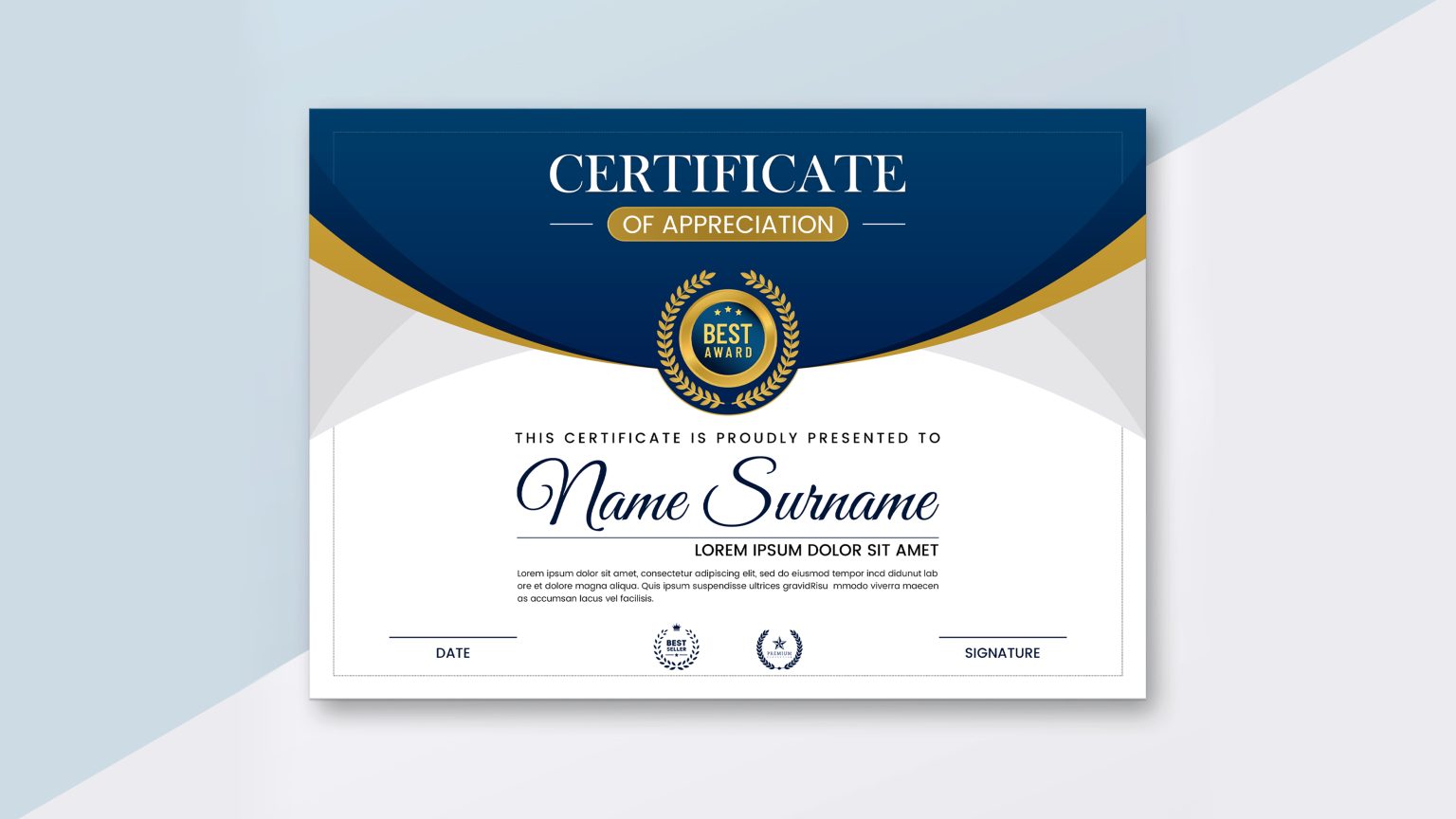 Elegant blue and gold diploma certificate vector image – GraphicsFamily