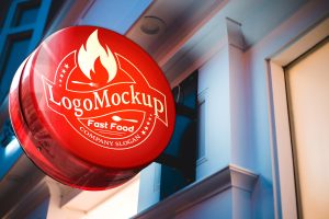 Red Sign Logo Mockup – GraphicsFamily