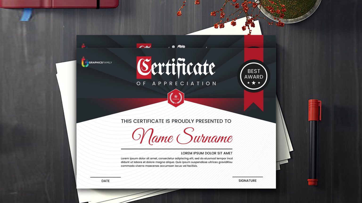 Free PSD Creative Award Certificate Template Design – GraphicsFamily