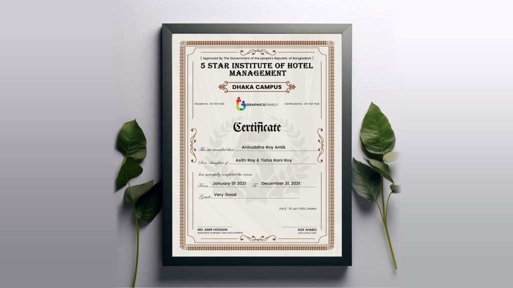 Hotel Management & Tourism Training Certificate Template Design ...