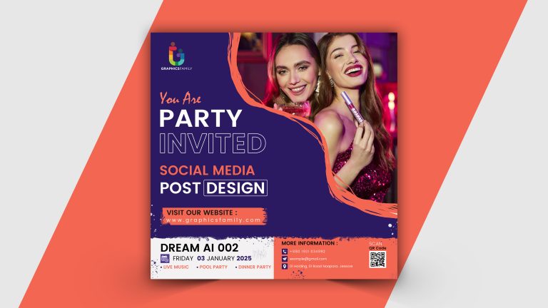 Party invited social media post design template vector image ...