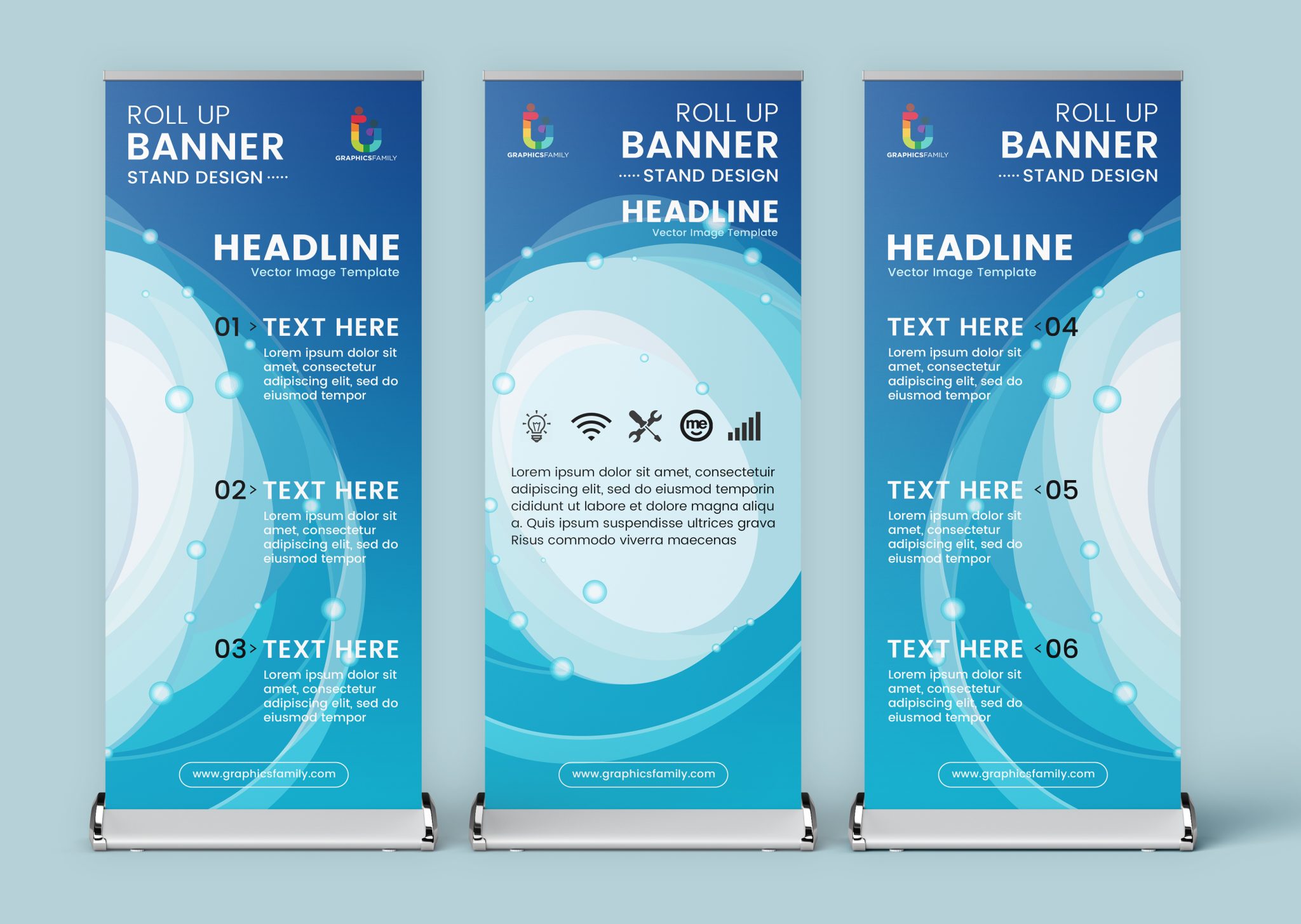 Roll up banner stand design vector image – GraphicsFamily