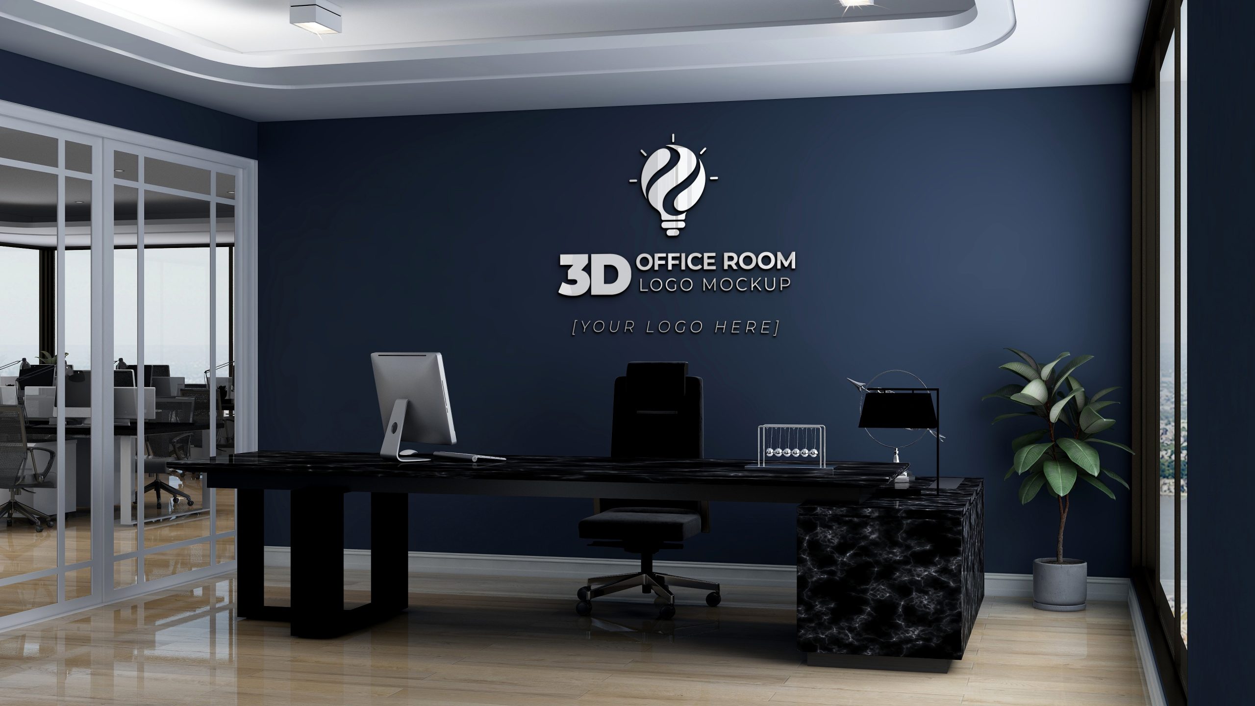 Logo Mockup 3d Golden Logo On Office Wall Premium Psd File Free Logo
