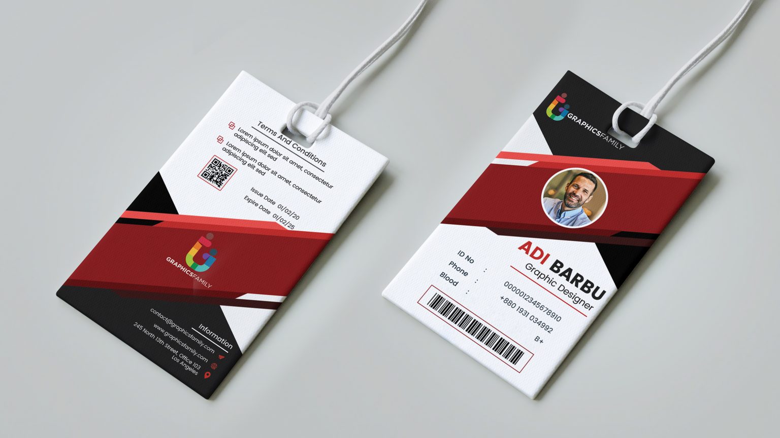 Red Employee Id Card Design Template – GraphicsFamily