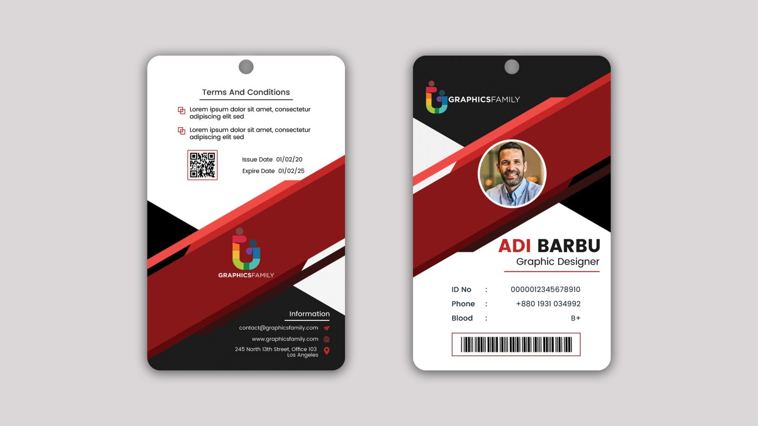 Red Employee Id Card Design Template – GraphicsFamily