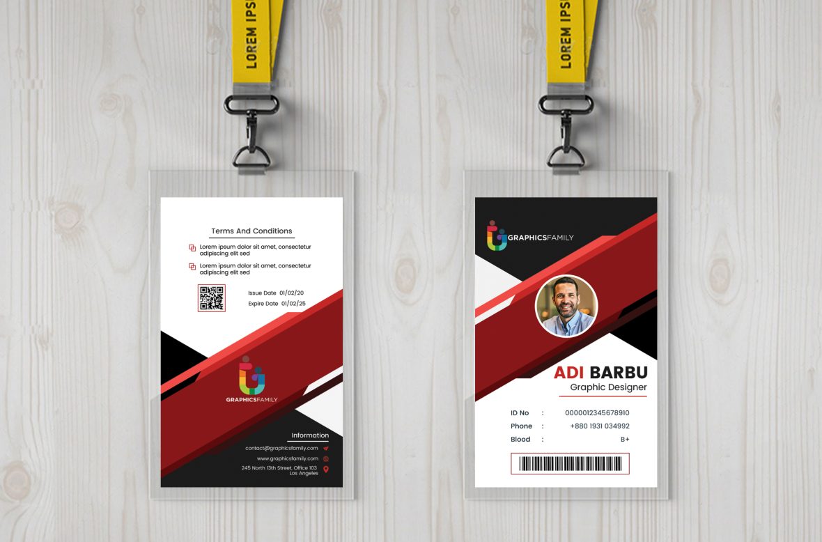 Red Employee Id Card Design Template – GraphicsFamily