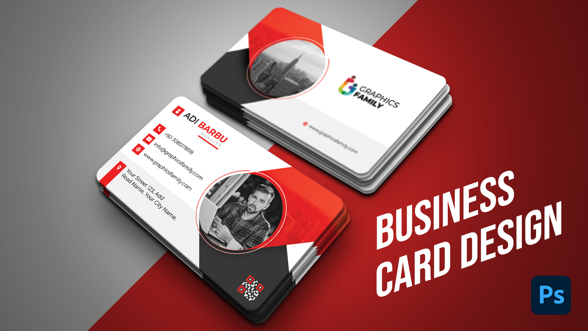 White, Red and Gray Business Card Design – GraphicsFamily