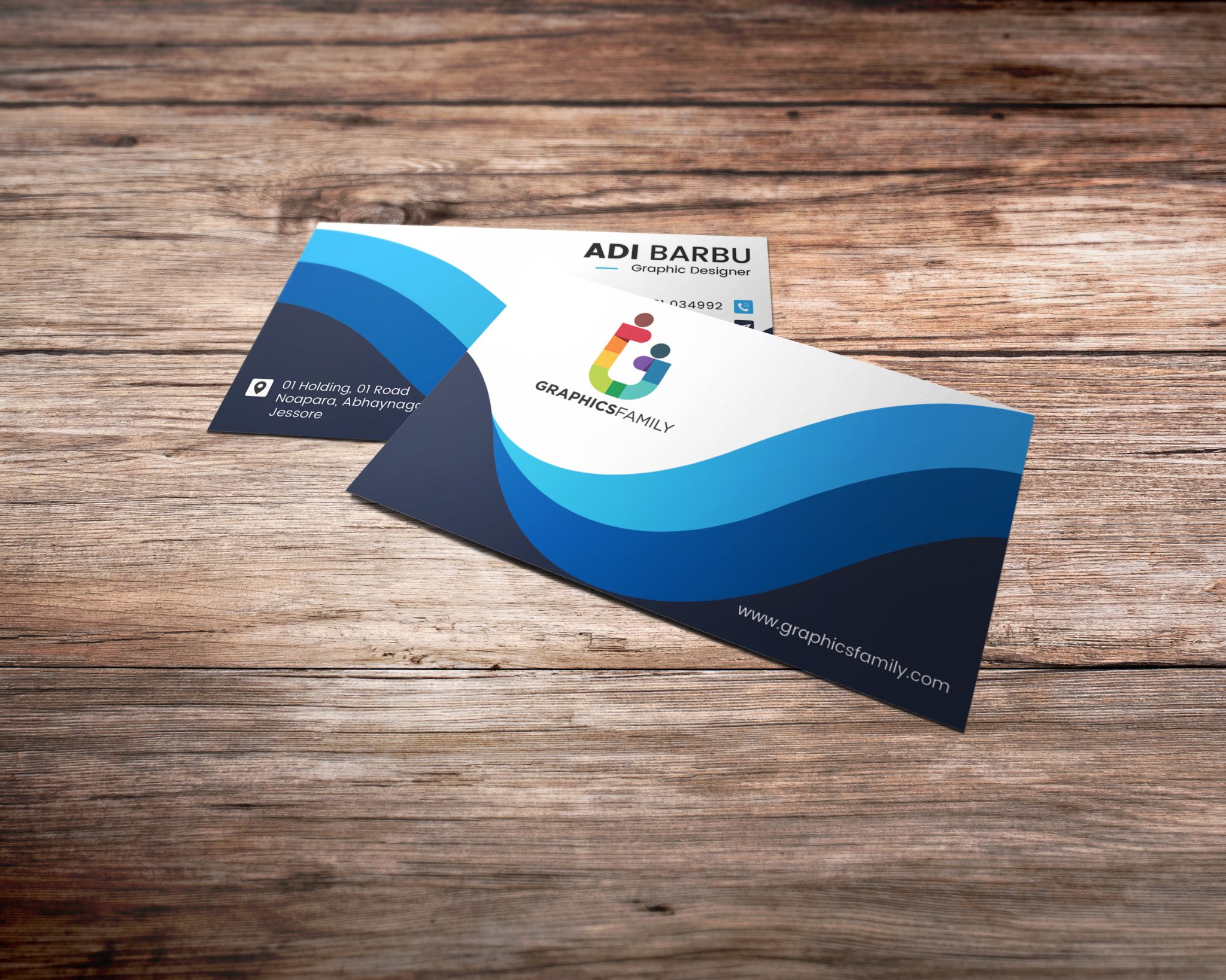 Blue Wavy Business Card – GraphicsFamily
