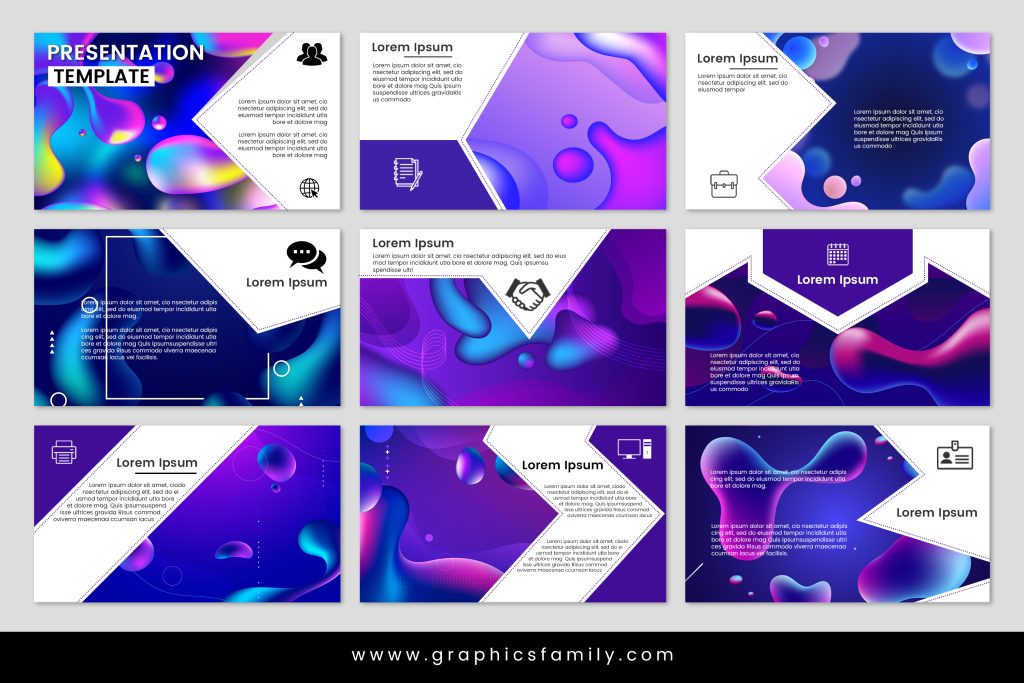 Business presentation template set PowerPoint vector image – GraphicsFamily