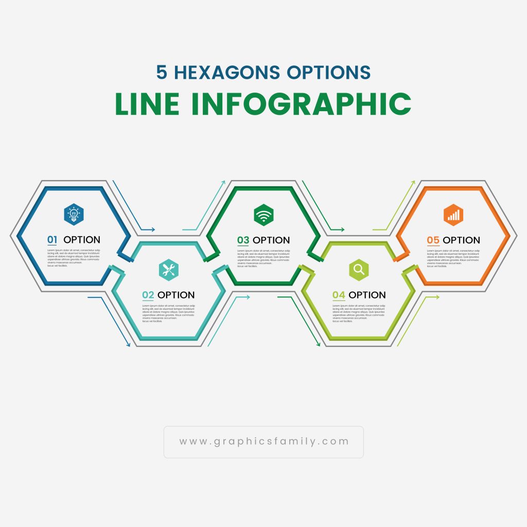 Line infographic template with 5 hexagons options vector image ...